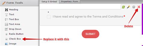Terms And Conditions Widget Not Submitting The Form