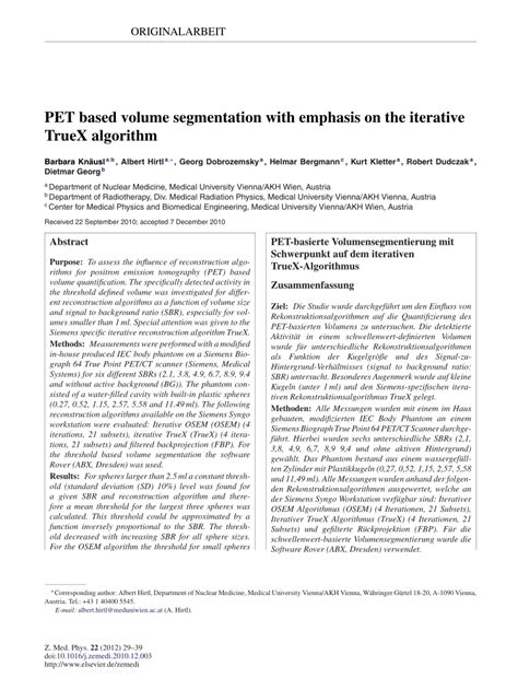 PDF PET Based Volume Segmentation With Emphasis On The Iterative