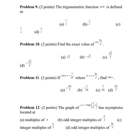 solved problem 9 2 points the trigonometric function sece