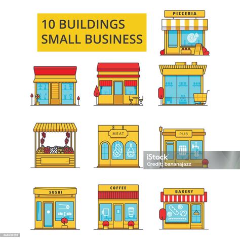 중소 기업 건물 일러스트 레이 션 얇은 선 아이콘 선형 평면 표시 벡터 기호 무늬 세트 편집 가능한 선 개요 소기업에 대한 스톡 벡터 아트 및 기타 이미지 Istock