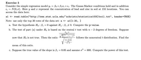 solved exercise 5 consider the simple regression model yi