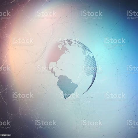 추상적인 미래 지향적 인 네트워크 모양 하이테크 Hud 배경 연결 라인과 점 다각형 선형 질감 블루에 세계 지구 글로벌 네트워크 연결 기하학적 설계 데이터 분석 0명에 대한