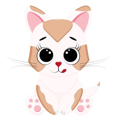 큰 눈을 가진 귀여운 만화 고양이 프리미엄 벡터