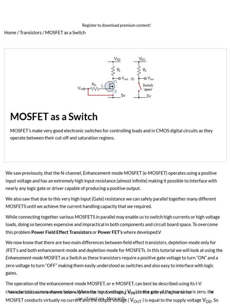 Mosfet As A Switch Using Power Mosfet Switching Pdf Field Effect Transistor Mosfet