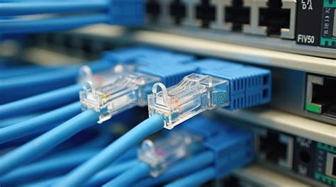Close Up Of Blue Rj45 Ethernet Cables In A Server Rack Stock Illustration Illustration Of