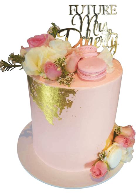 Pink And Gold Buttercream Double Height Engagement Speciality Cake