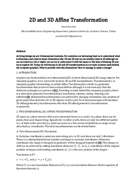 Pdf 2d And 3d Affine Transformation