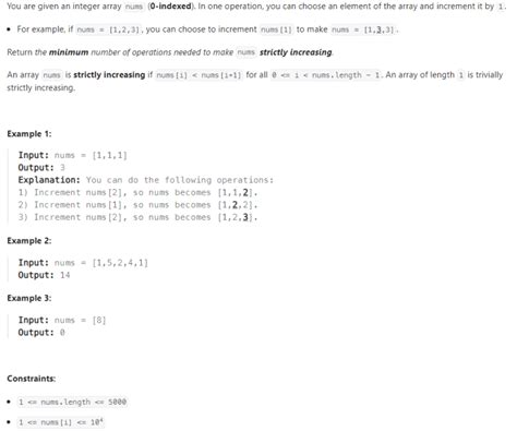 Javaleetcode 1827minimum Operations To Make The Array Increasing