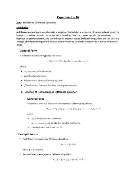 Difference Equations Pdf Recurrence Relation Equations