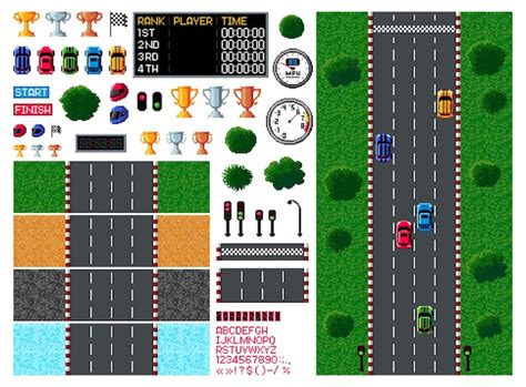 Premium Vector Pixel Race Arcade Game Top View Bit Car Racing