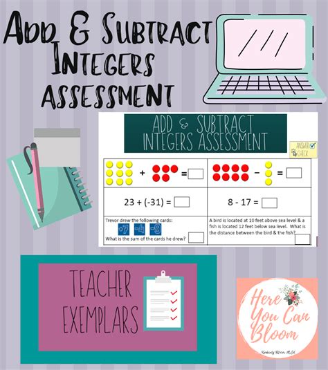 Add And Subtract Integers Digital Mini Assessment With Exemplar Subtracting Integers