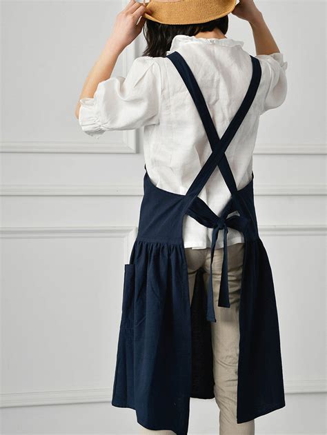 Cotton Linen Cross Back Apron Women Apron With Pocket Custom Etsy