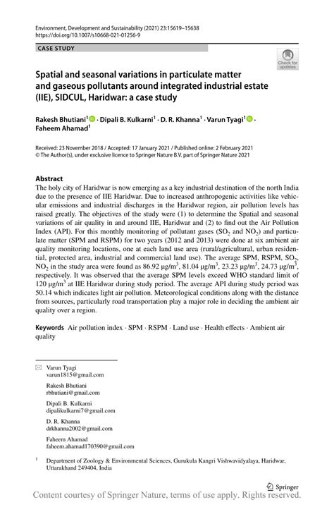 Spatial And Seasonal Variations In Particulate Matter And Gaseous Pollutants Around Integrated