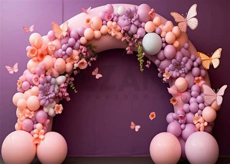 Avezano Pink Purple Balloon Arch Birthday Cake Smash Photography Backg