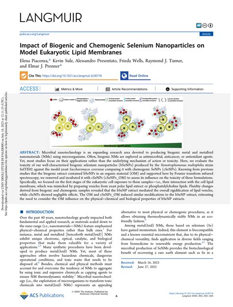 Pdf Impact Of Biogenic And Chemogenic Selenium Nanoparticles On Model Eukaryotic Lipid Membranes