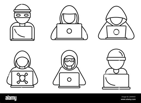 Cyber Hacker Icons Set Outline Set Of Cyber Hacker Vector Icons For