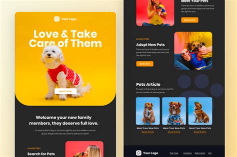 Шаблон электронной рассылки для домашних животных Веб сайты Наборы Ux и Ui Включая эл адрес
