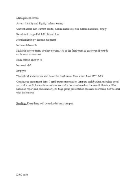 Management Control Lecture Notes Management Control Assets