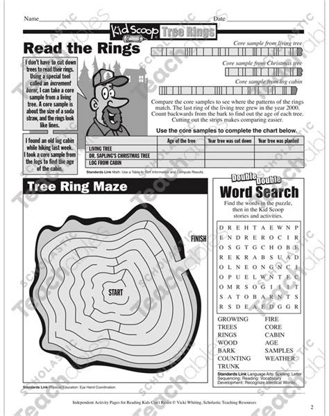 Tree Rings Independent Reading Activity Pages Printable Skills