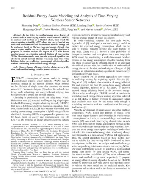 Residual Energy Aware Modeling And Analysis Of Time Varying Wireless
