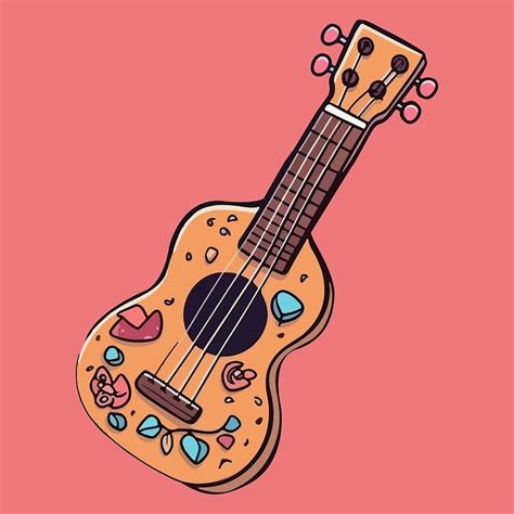 Cute Ukulele With Hearts And Flowers