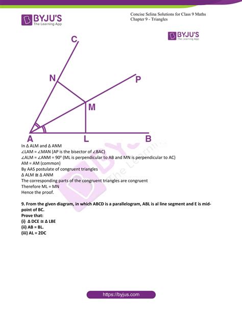 Selina Solutions Class 9 Concise Maths Chapter 9 Triangles Download