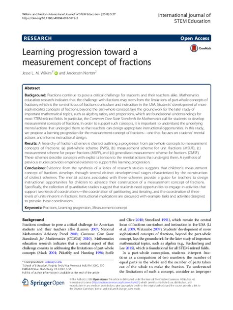 Pdf Learning Progression Toward A Measurement Concept Of Fractions