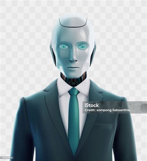 넥타이를 매고 정장을 입은 인공 지능 로봇 투명한 배경에 격리되어 있습니다 인간 Ai의 대체인 로봇화의 개념 3d 벡터 그림 로봇에 대한 스톡 벡터 아트 및 기타 이미지