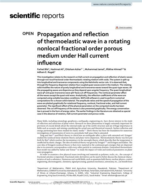 Pdf Propagation And Reflection Of Thermoelastic Wave In A Rotating Nonlocal Fractional Order