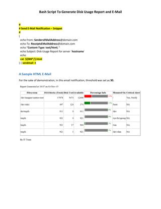 Bash Script Disk Space Utilization Report And EMail PDF