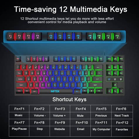 Mftek Rgb Rainbow Gaming Keyboard And Mouse Combo Compact 87 Keys Bac Digvice