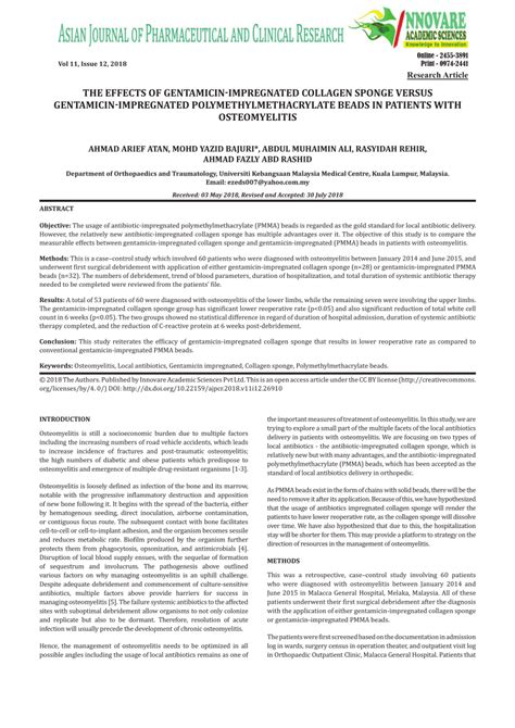 Pdf The Effects Of Gentamicin Impregnated Collagen Sponge Versus