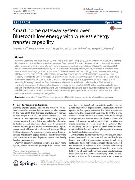 Pdf Smart Home Gateway System Over Bluetooth Low Energy With Wireless