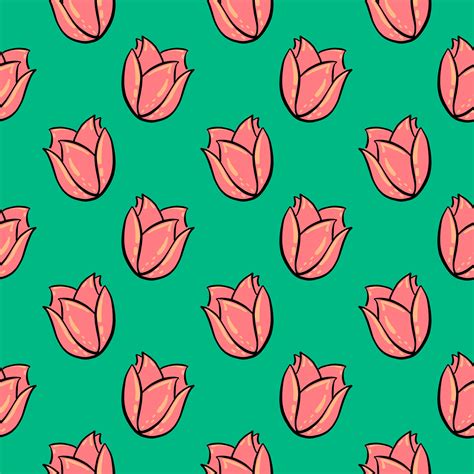 Red Tulip Seamless Pattern On Green Background 13683376 Vector Art At
