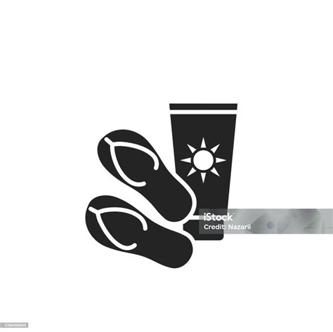 여름 방학 아이콘입니다 플립플롭과 자외선 차단제 해변과 바다 리조트 상징입니다 관광 디자인에 대 한 벡터 이미지 계절에 대한 스톡 벡터 아트 및 기타 이미지 Istock