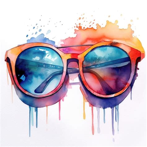 Premium Photo Watercolor Colorful Illustration Artwork Summer Sunglasses