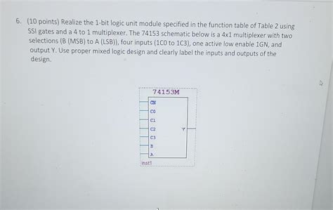 Solved 6 10 Points Realize The 1 Bit Logic Unit Module