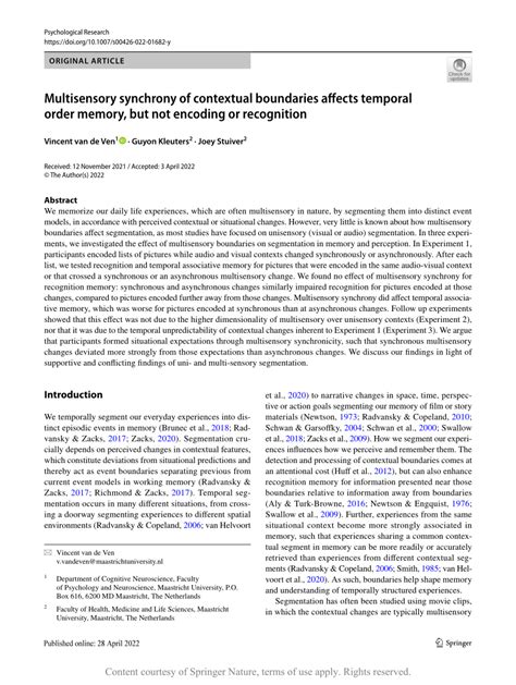 Download Pdf Multisensory Synchrony Of Contextual Boundaries Affects Temporal Order Memory