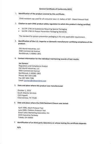 16 General Certificate Of Conformity Examples
