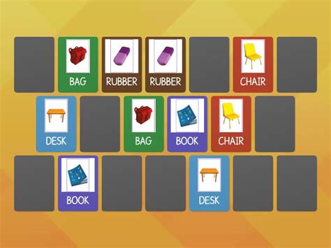Memory Game School Objects Matching Pairs