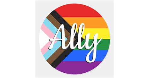 Progress Pride Flag Ally Button Classic Round Sticker Zazzle