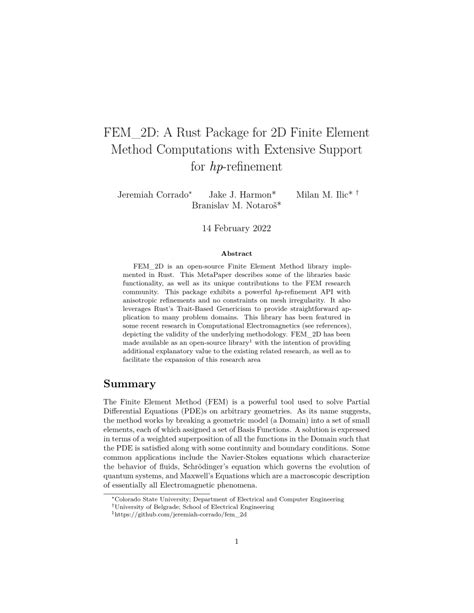 Pdf Fem2d A Rust Package For 2d Finite Element Method Computations