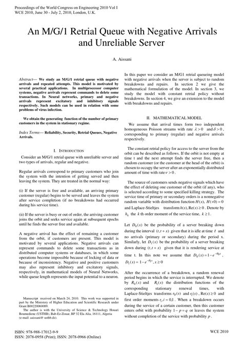 Pdf An Mg1 Retrial Queue With Negative Arrivals And Unreliable Server