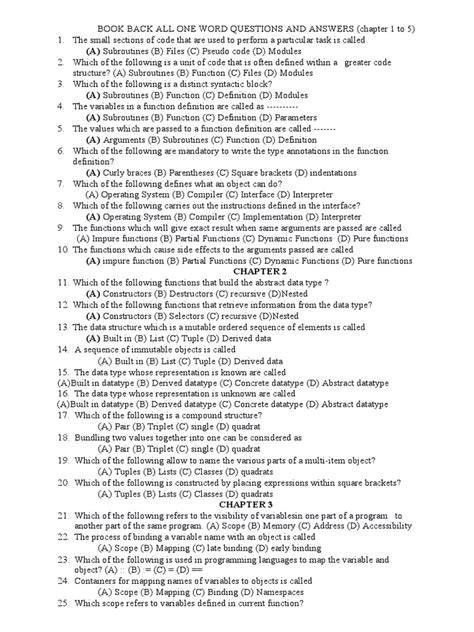 Book Back All One Word Questions And Answers Csc Pdf Subroutine Parameter Computer