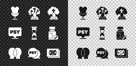 안락 의자 물음표가있는 머리 남자 무덤 장례식 슬픔 양극성 장애 심리학 Psi 로르샤흐 테스트 및 오래된 모래 시계 아이콘 벡터 Mental Wellbeing에 대한 스톡