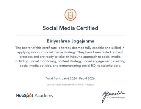 Bidyashree Jogajanma On Linkedin Hubspot Academy Social Media Marketing Certification