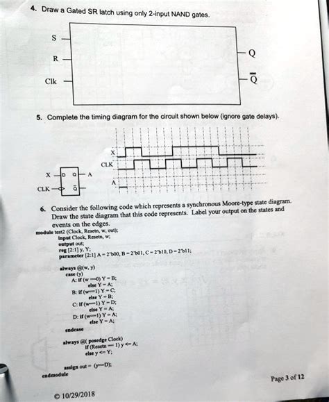 4draw a gated sr latch using only 2 input nand gates s q r clk 5