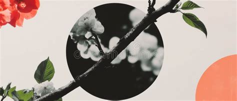 Minimalist Collage Of Grafted Tree Branch With Geometric Shapes And