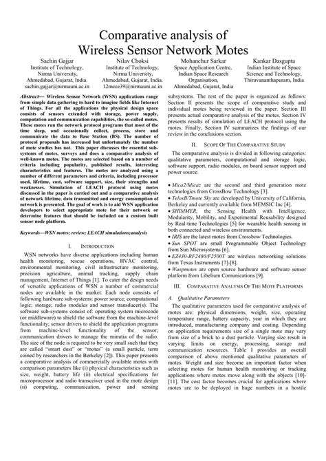 Pdf Comparative Analysis Of Wireless Sensor Network Motes
