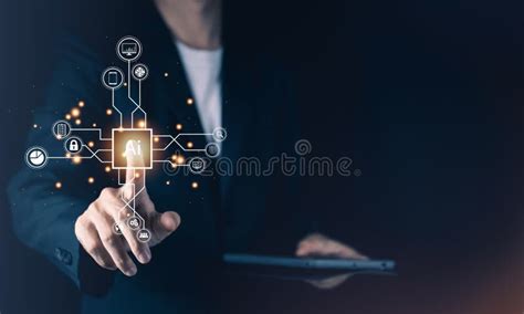 ai artificial intelligence concept businessman hand touch hologram